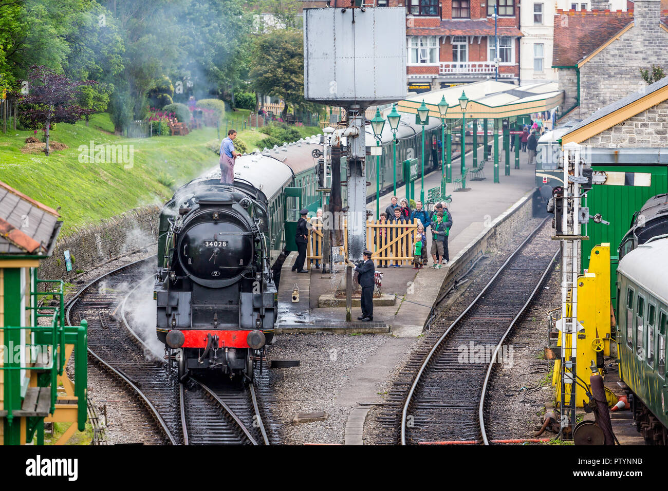 Steam locomotive Eddystone pulling out of Swanage station taken in ...