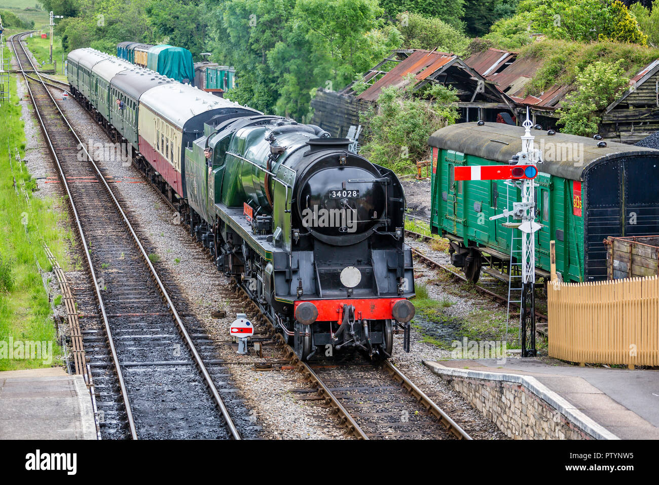 Steam locomotive Eddystone pulling into Corfe Castle station taken in ...