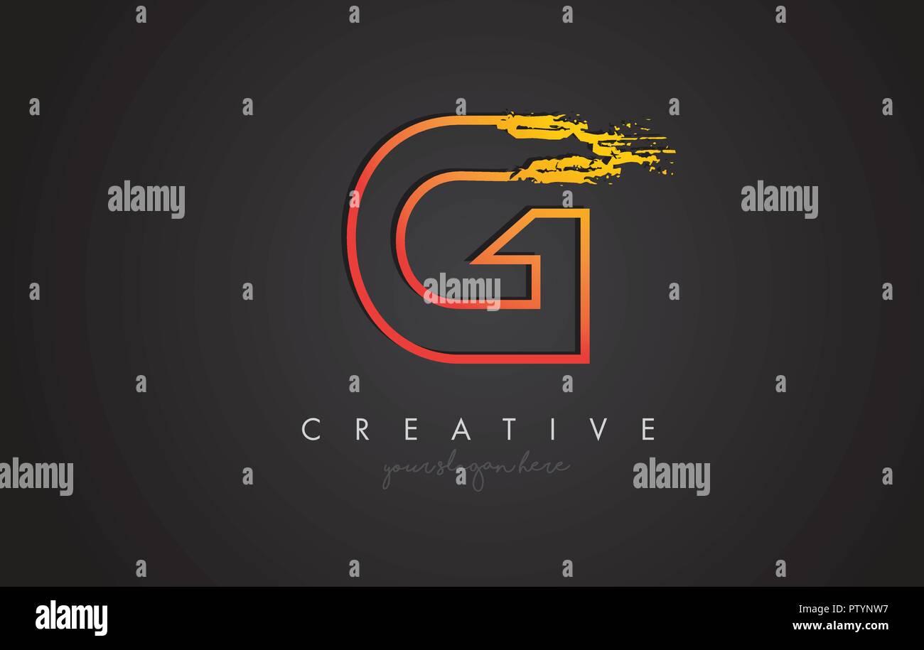 G Letter Design with Golden Outline and Grunge Brush Texture. Vector ...