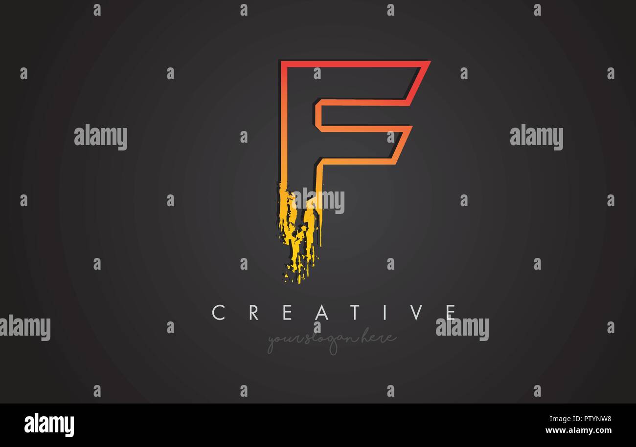F Letter Design with Golden Outline and Grunge Brush Texture. Vector ...