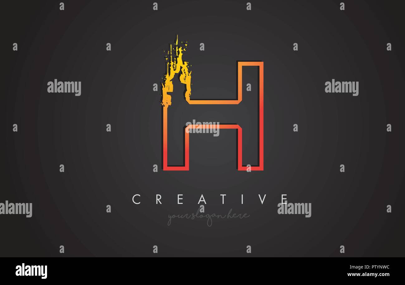 H Letter Design with Golden Outline and Grunge Brush Texture. Vector ...