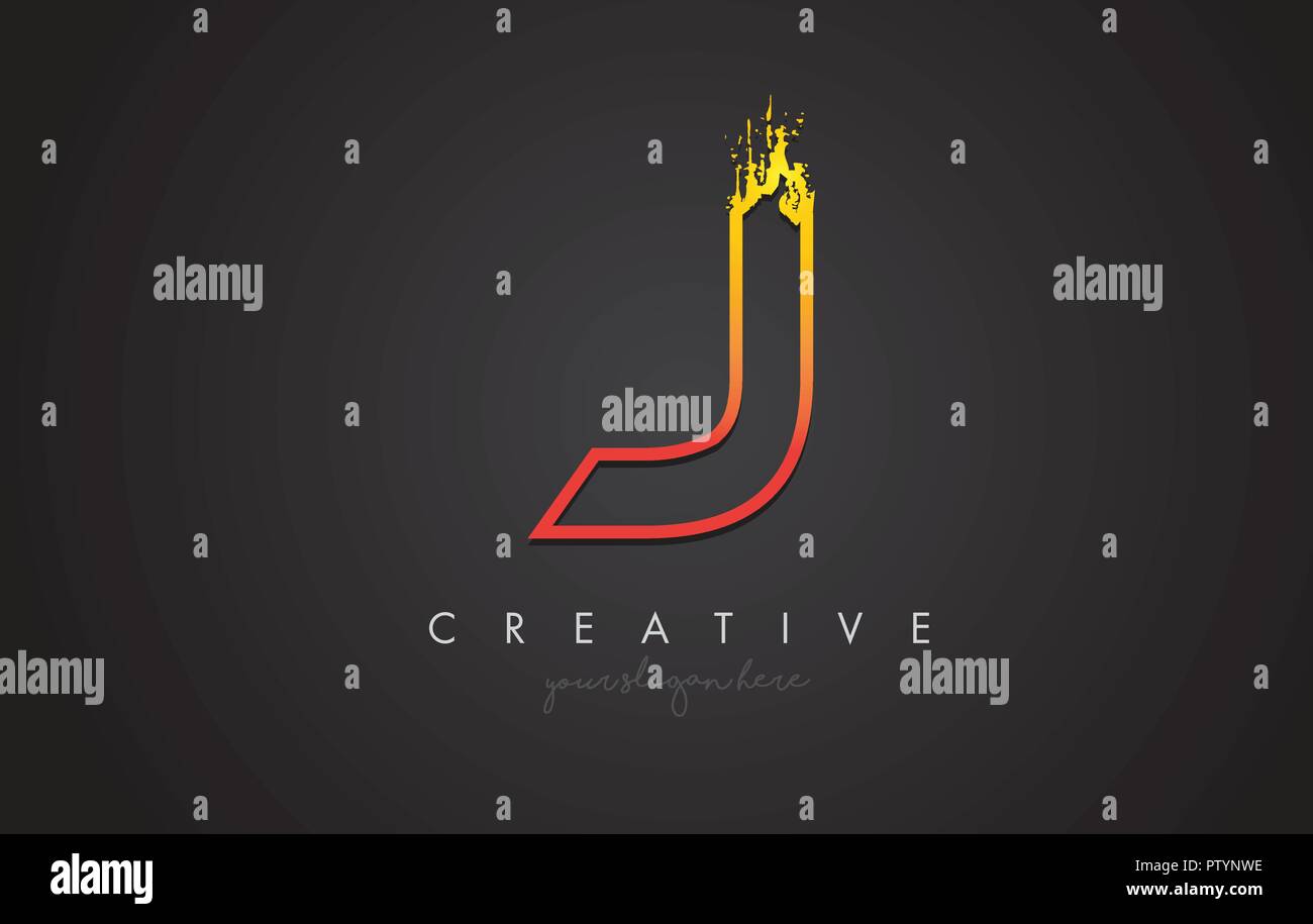 J Letter Design with Golden Outline and Grunge Brush Texture. Vector ...