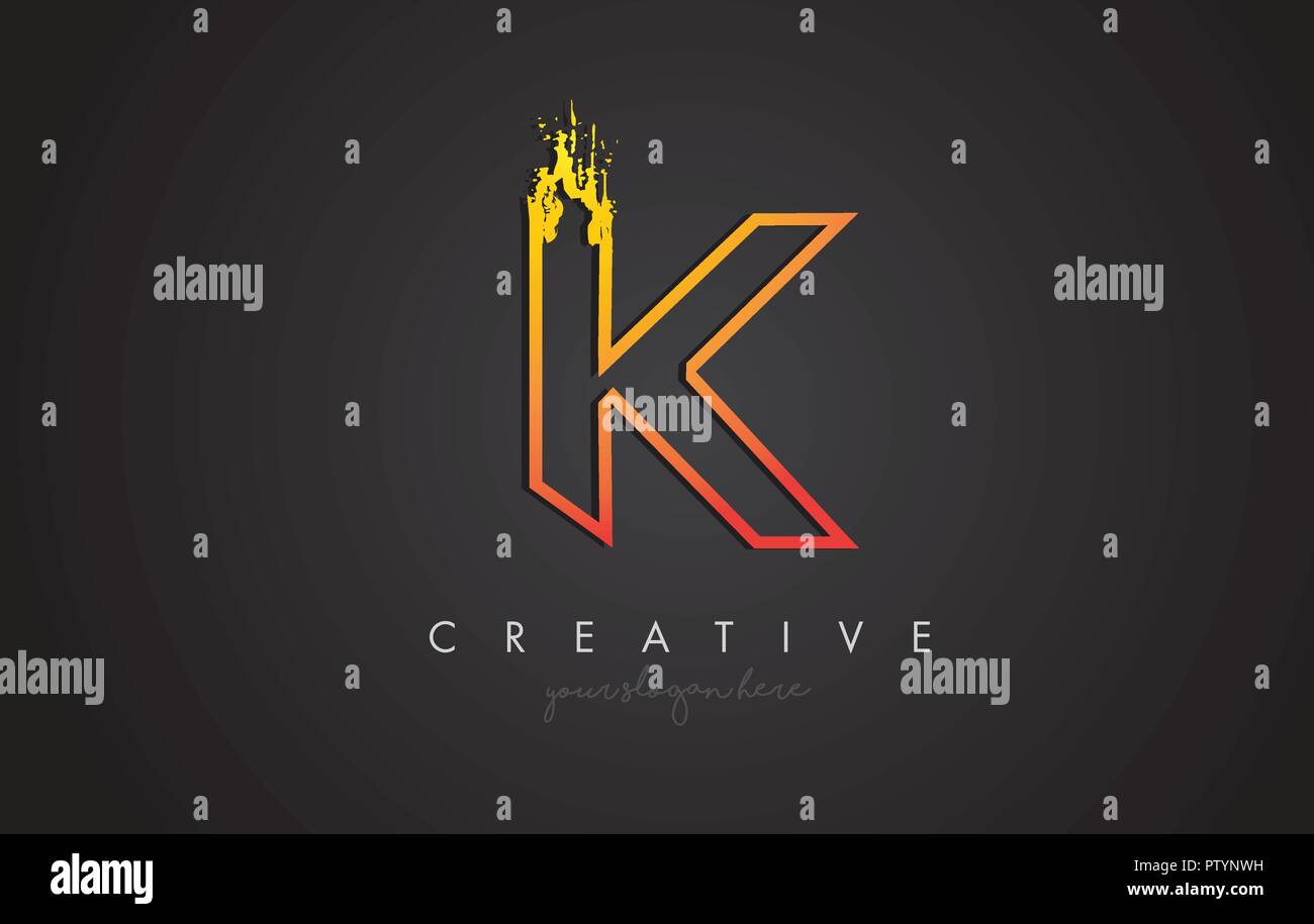 K Letter Design with Golden Outline and Grunge Brush Texture. Vector ...