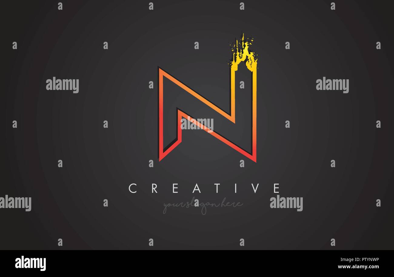 N Letter Design with Golden Outline and Grunge Brush Texture. Vector ...