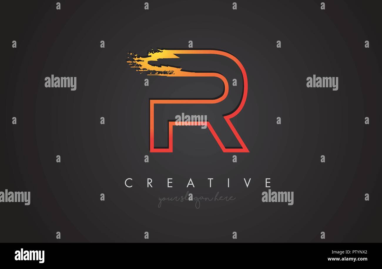 R Letter Design with Golden Outline and Grunge Brush Texture. Vector ...