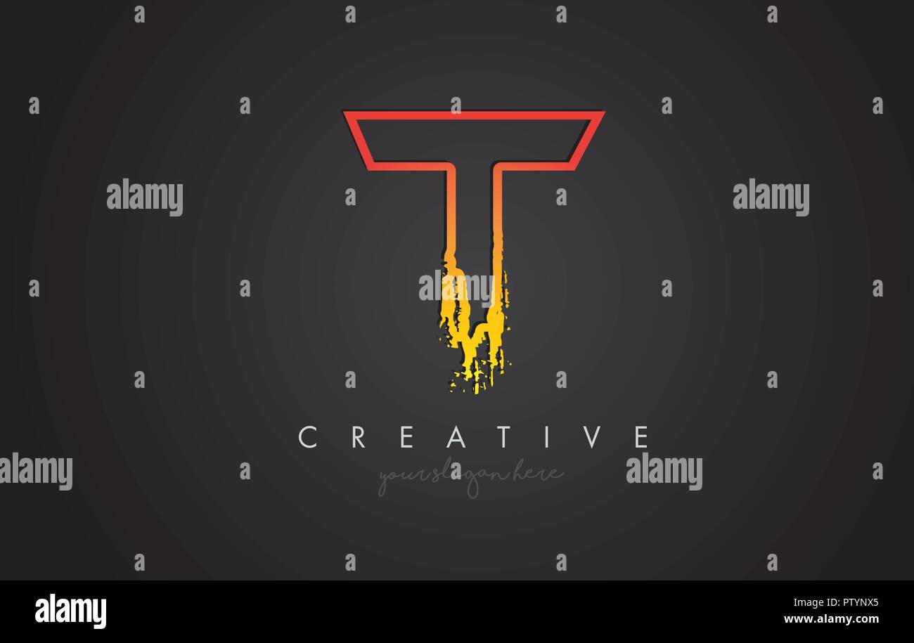 T Letter Design with Golden Outline and Grunge Brush Texture. Vector ...