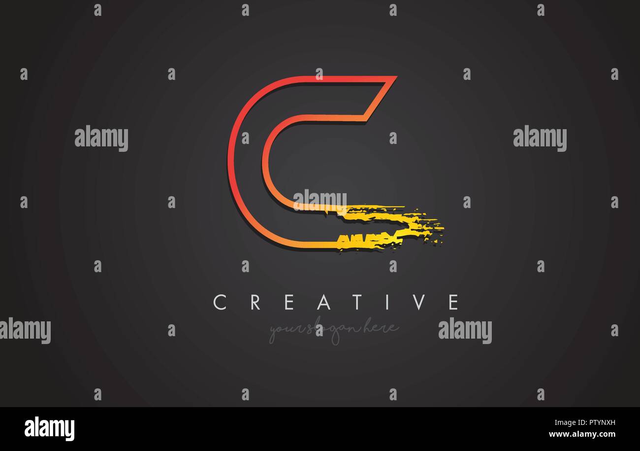 C Letter Design with Golden Outline and Grunge Brush Texture. Vector ...