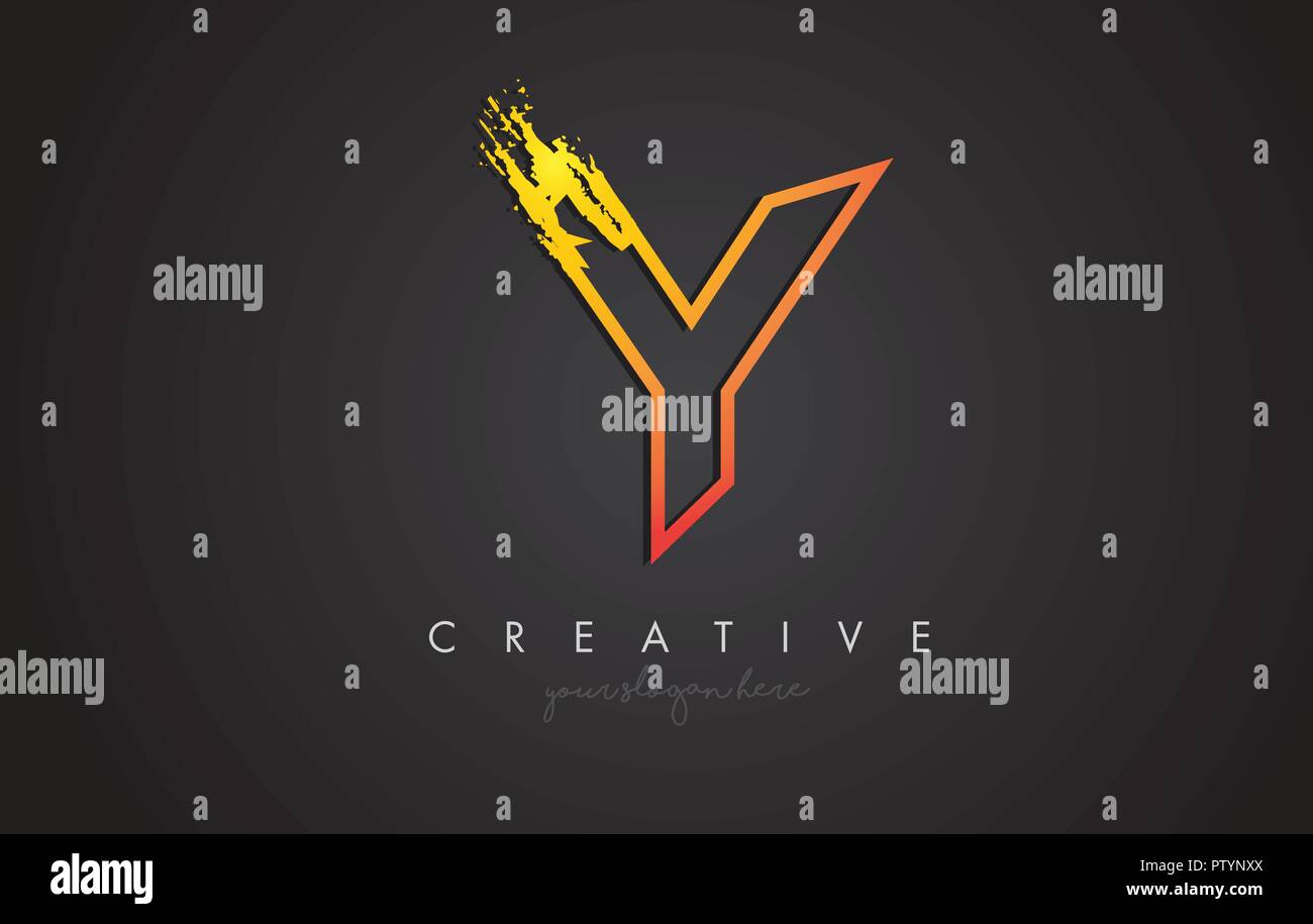 Y Letter Design with Golden Outline and Grunge Brush Texture. Vector ...