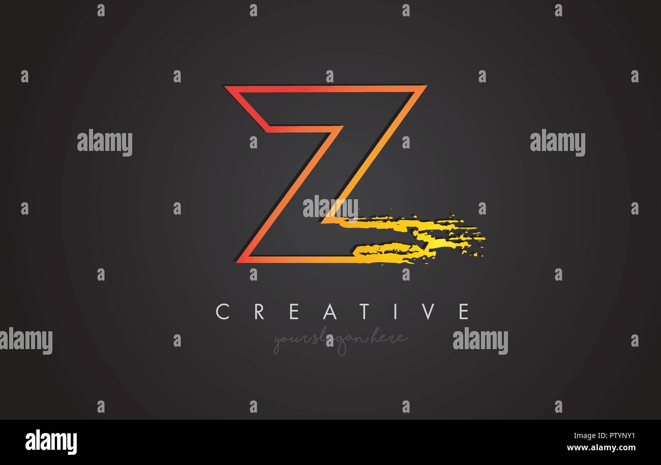 Z Letter Design with Golden Outline and Grunge Brush Texture. Vector ...