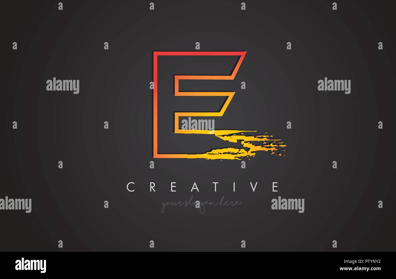 E Letter Design with Golden Outline and Grunge Brush Texture. Vector ...