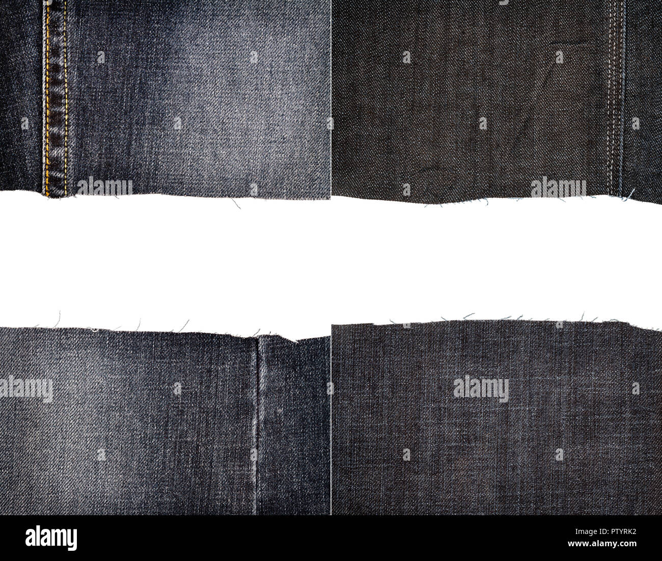 Collection of black jeans fabric textures isolated on white background ...