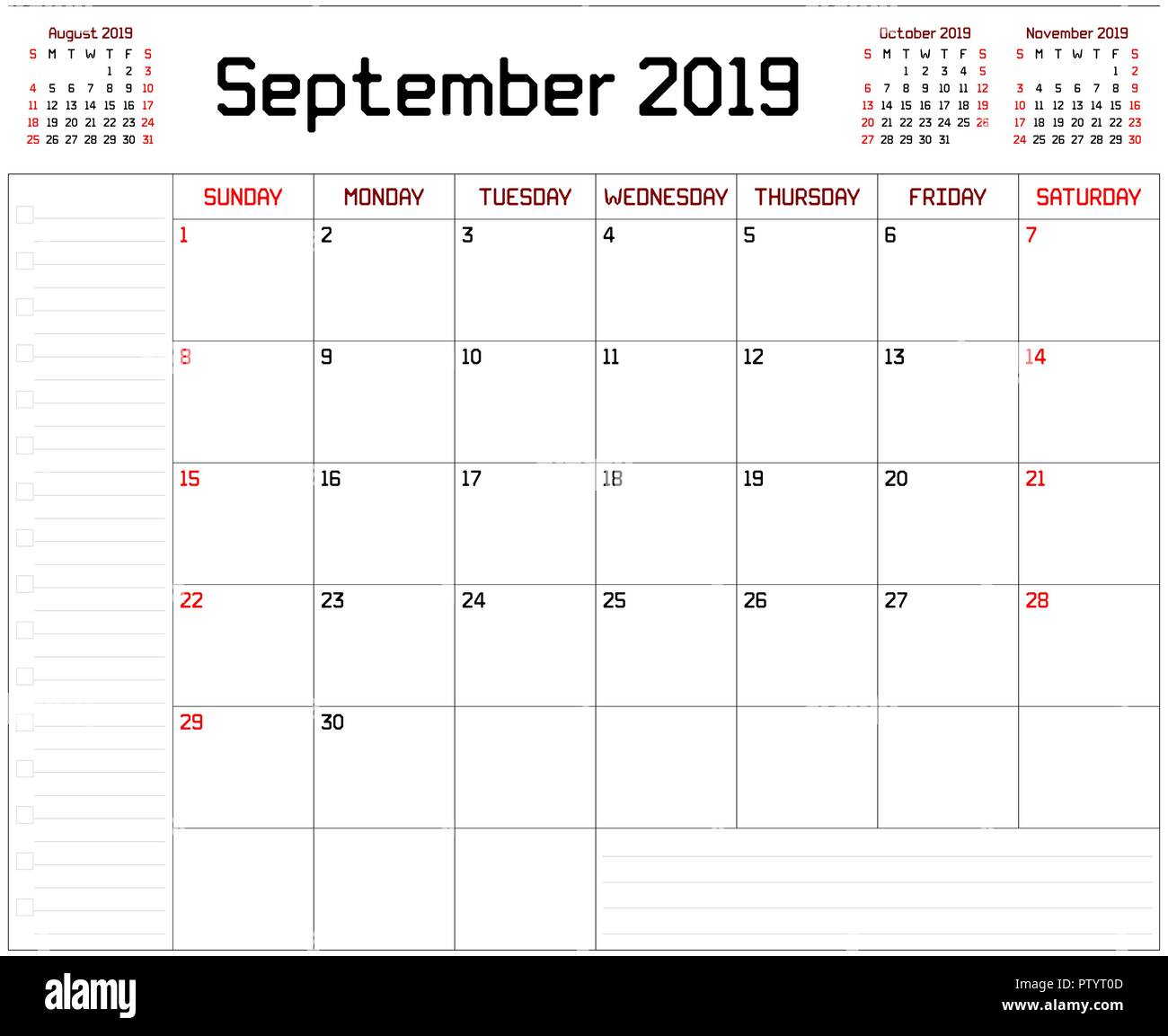 Printable Blank Calendar 2019 September Template Net Premium Vector
