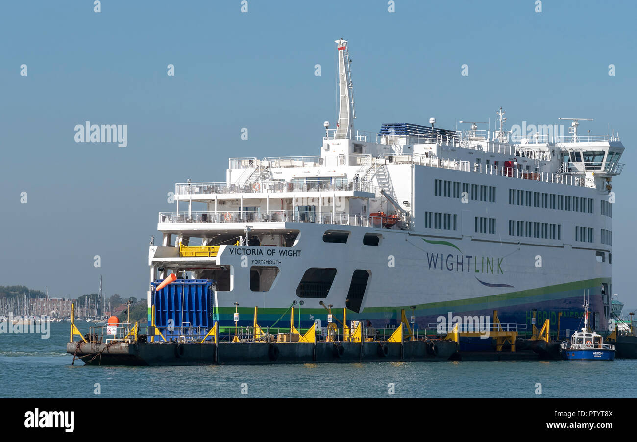 Victoria of Wight a new Isle of Wight ferry alongside in Portsmouth UK ...