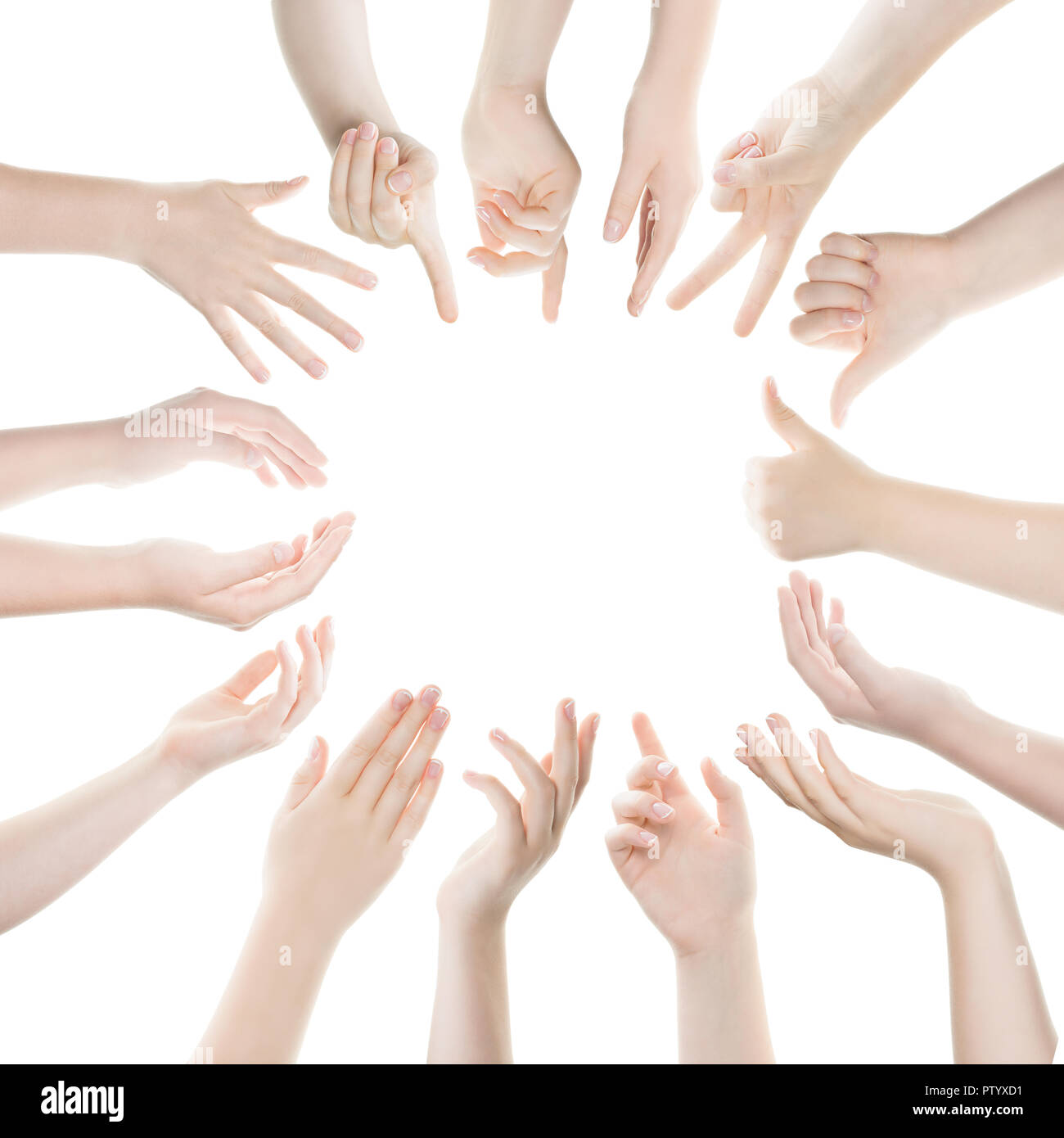 Many different woman hand gestures isolated on white background Stock ...
