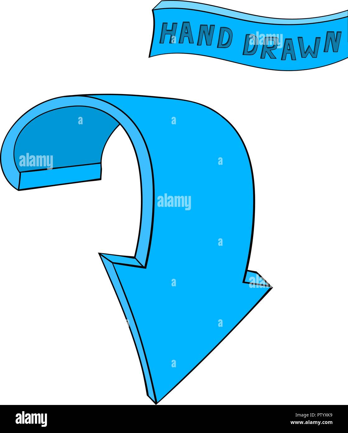 Arrow. Blue Down sign. Hand drawn sketch. Vector illustration isolated ...