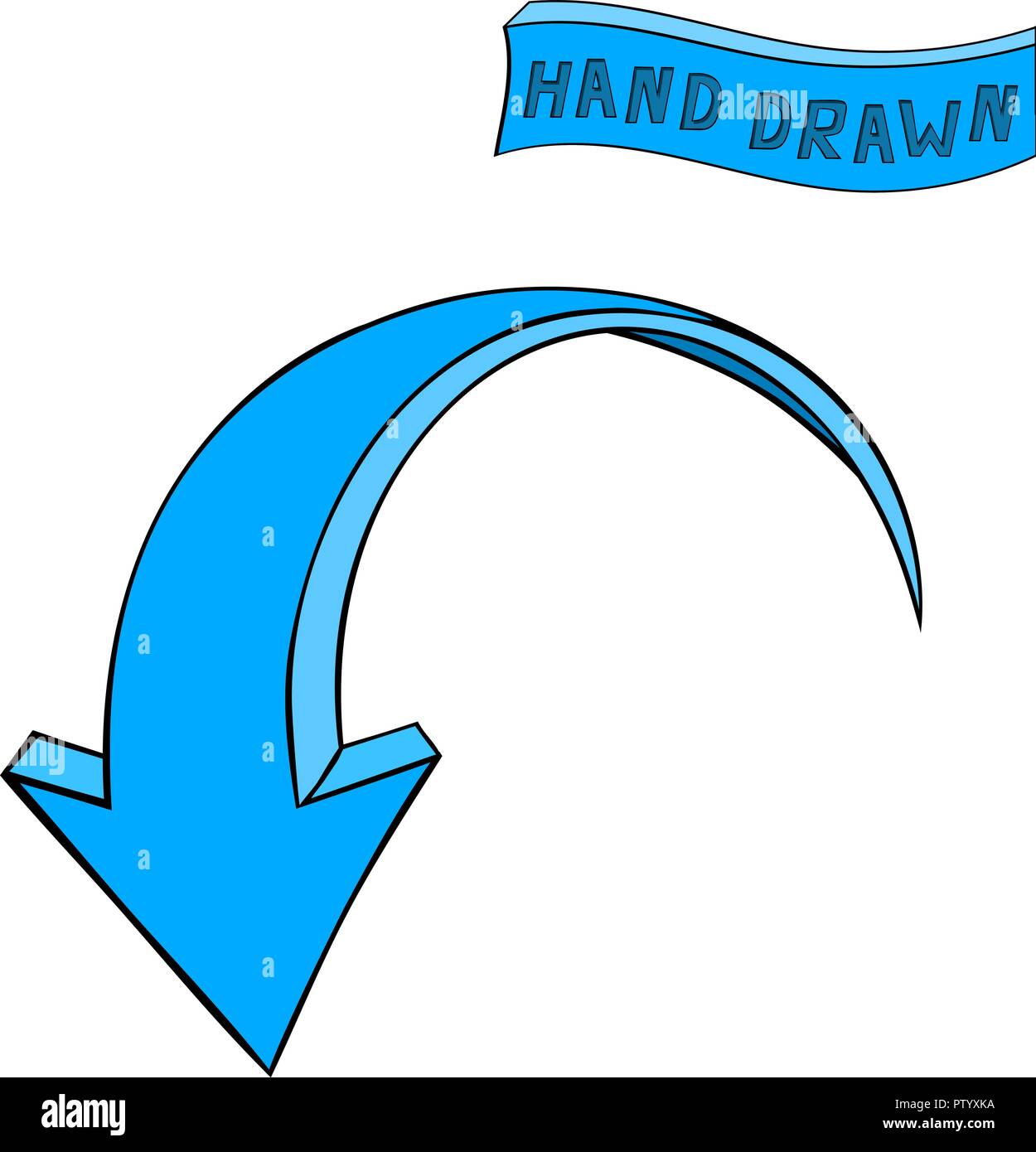 Arrow. Blue Down sign. Hand drawn sketch. Vector illustration isolated ...