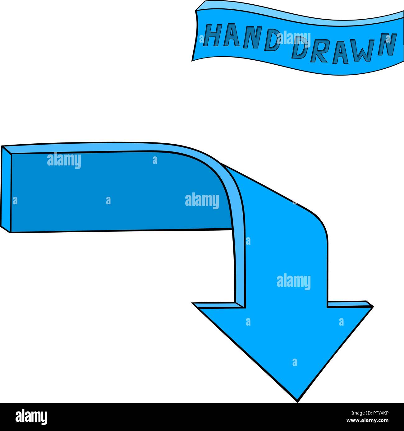 Blue arrow. Down sign. Hand drawn sketch. Vector illustration isolated ...