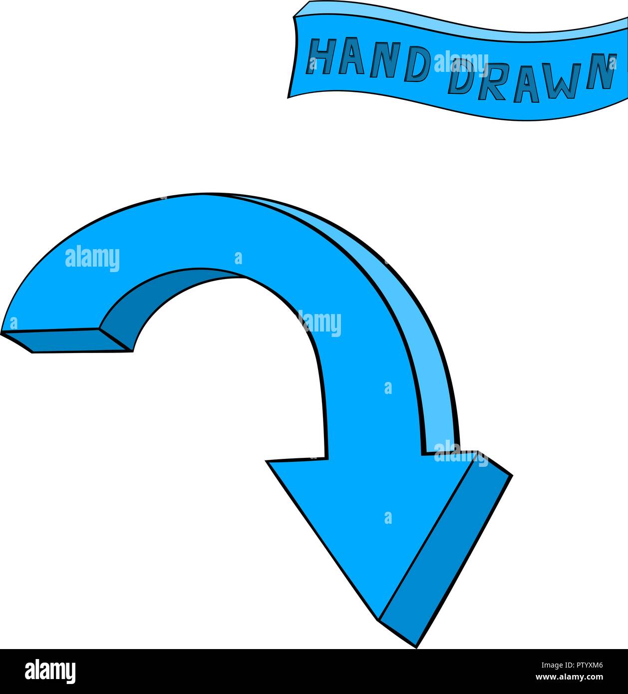 Blue arrow. Down sign. Hand drawn sketch. Vector illustration isolated ...
