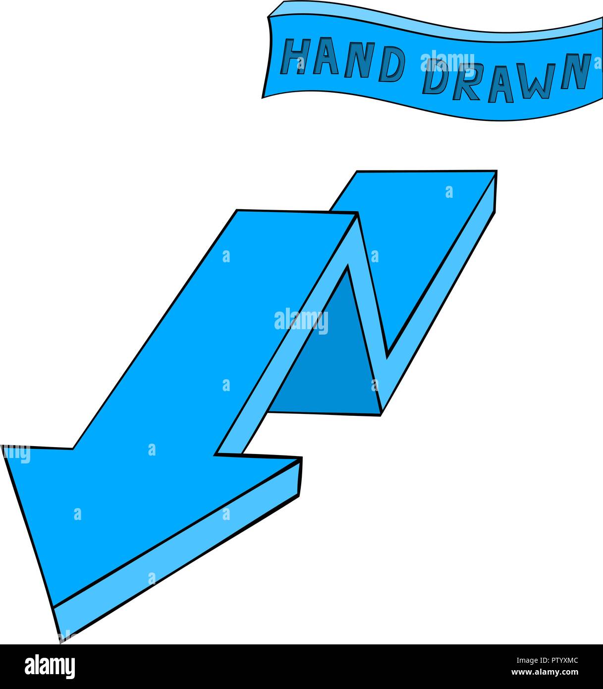 Blue arrow. Down sign. Hand drawn sketch. Vector illustration isolated ...