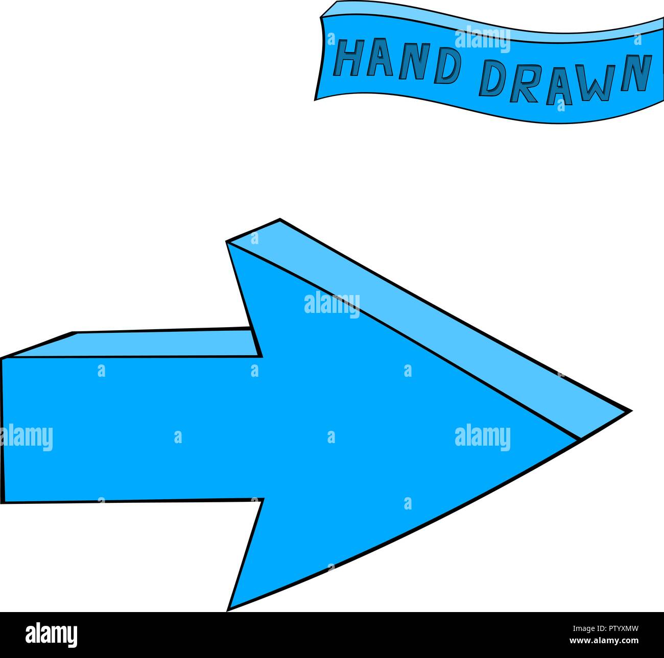 Blue arrow. Next straight sign. Hand drawn sketch. Vector illustration ...