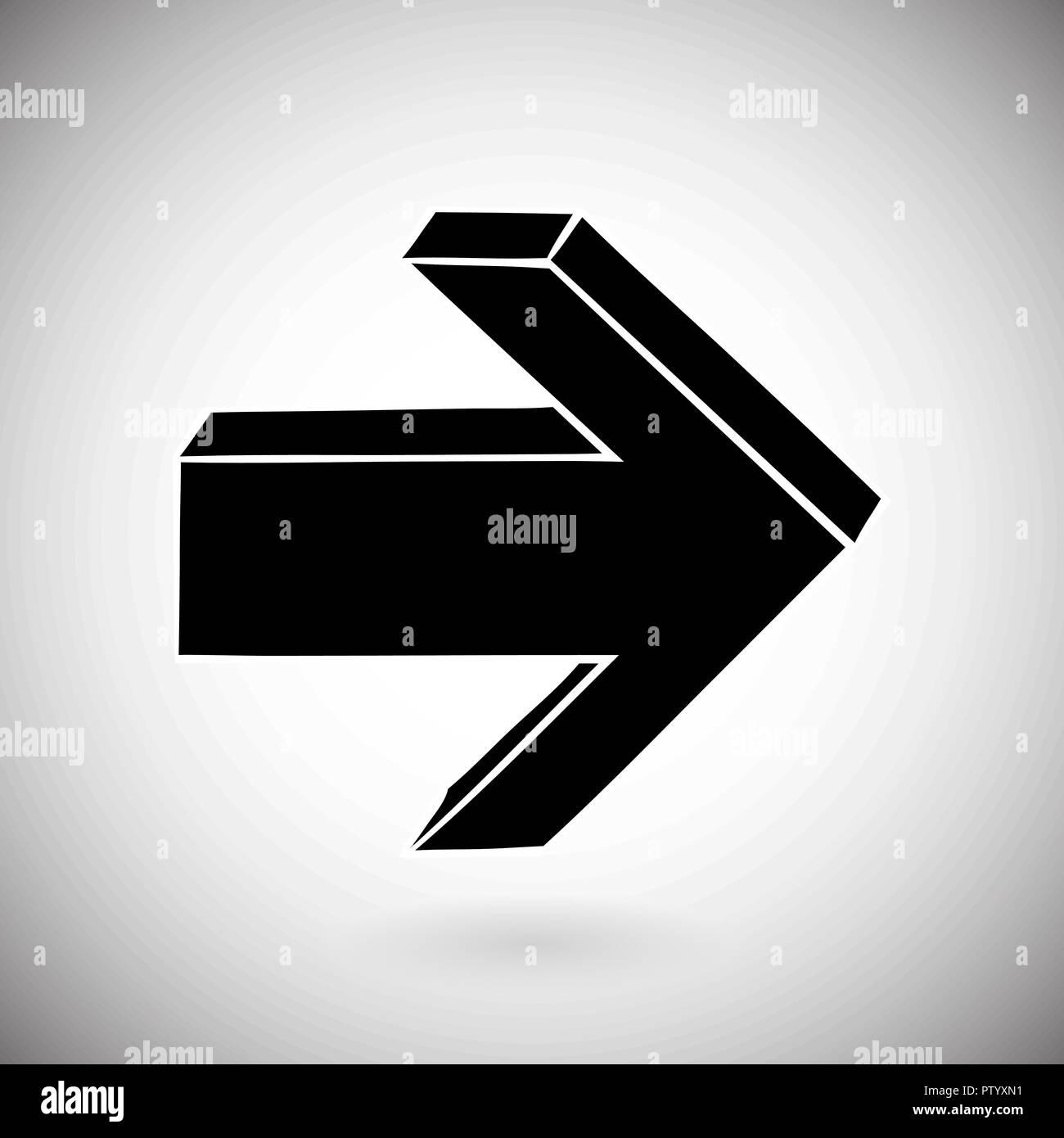 Black flat arrow. Next straight sign. Hand drawn sketch. Vector ...