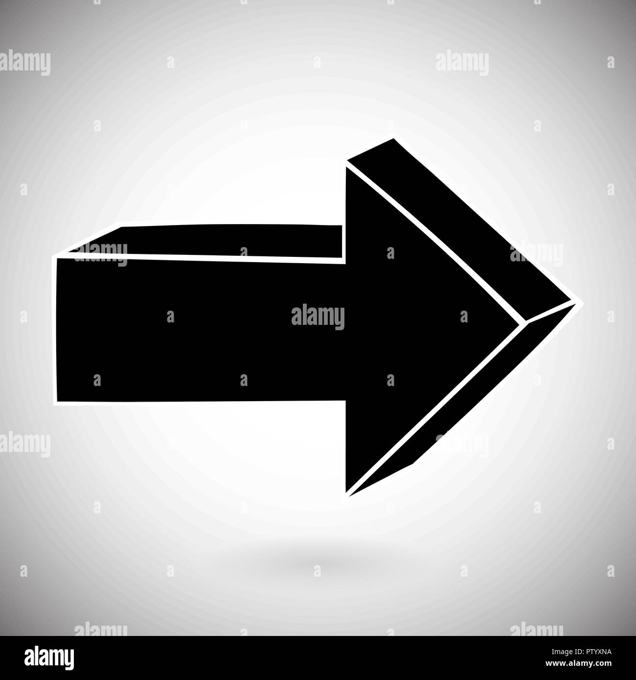 Black flat arrow. Next straight sign. Hand drawn sketch. Vector ...