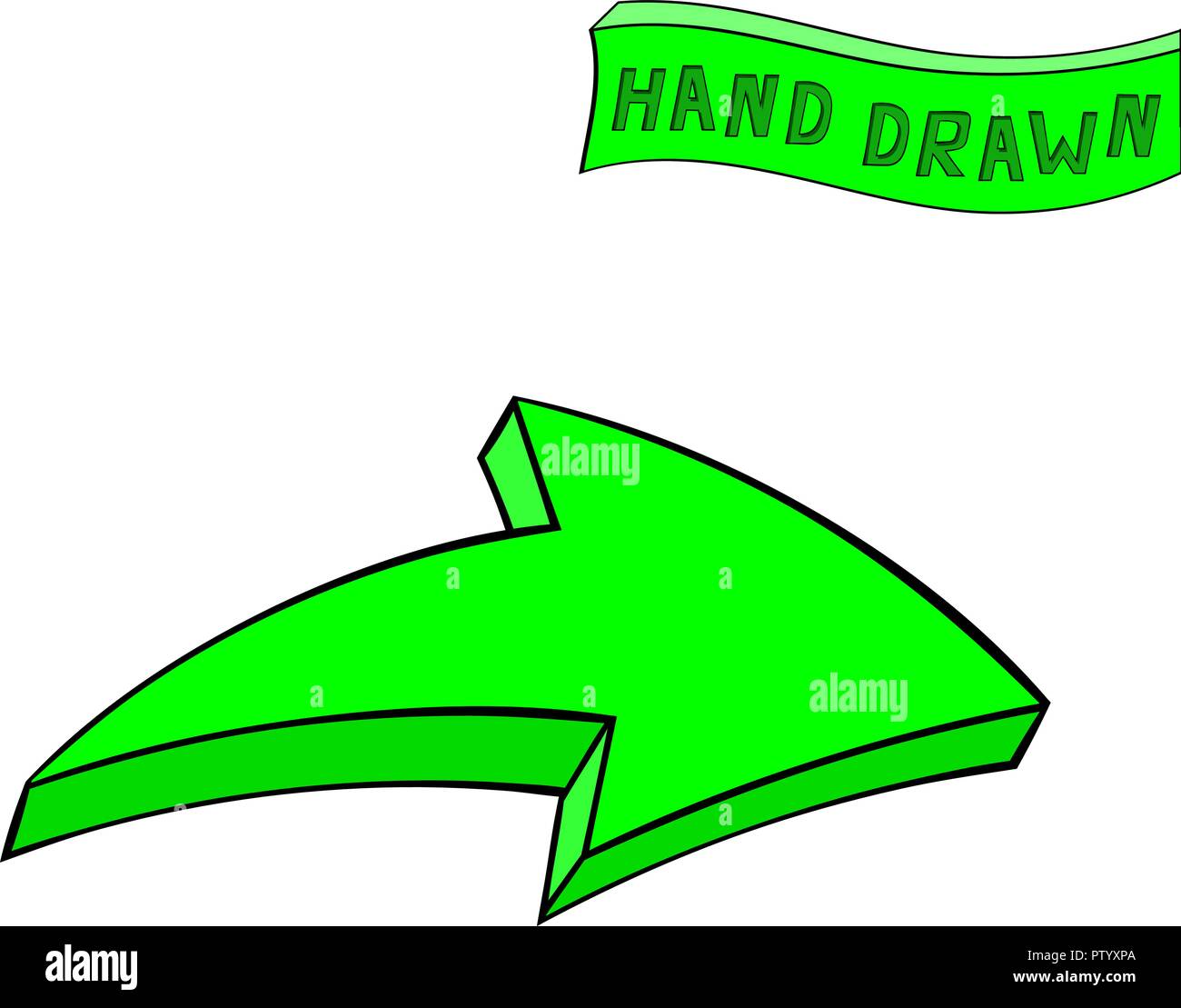 Arrow. Green sign. Hand drawn sketch. Vector illustration isolated on ...