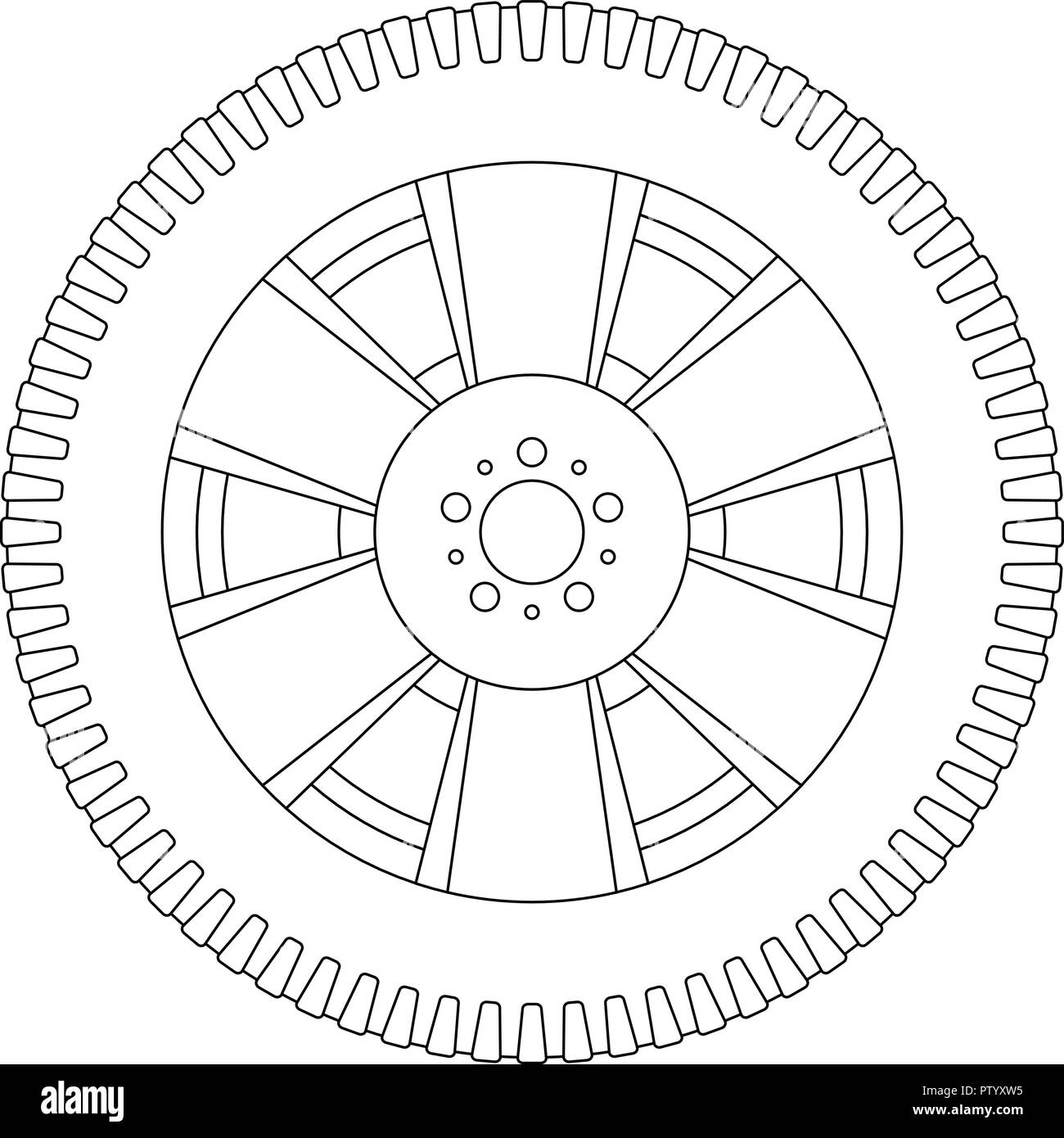 Wheel with tyre. Outline icon. Vector illustration isolated on white ...