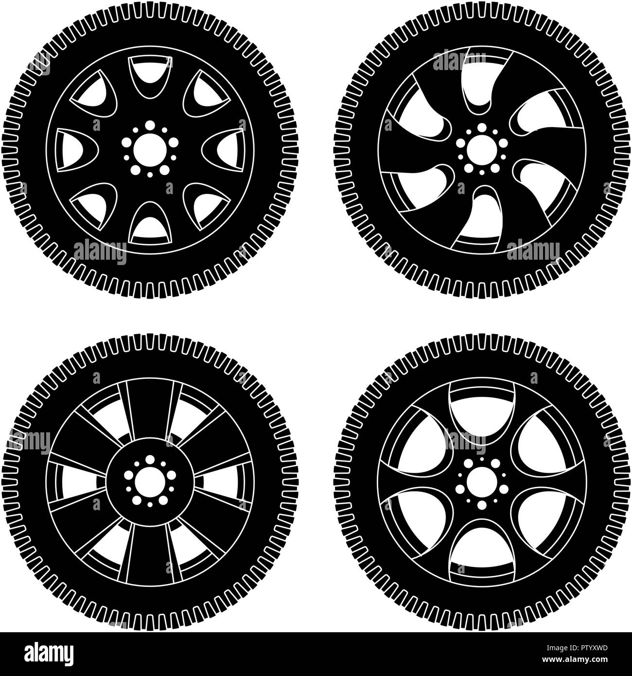 Wheel with tyres. Black icons set Stock Vector Image & Art - Alamy