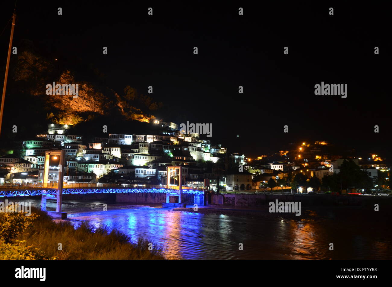 night time view of old berat berati albania, world heritage site of ...