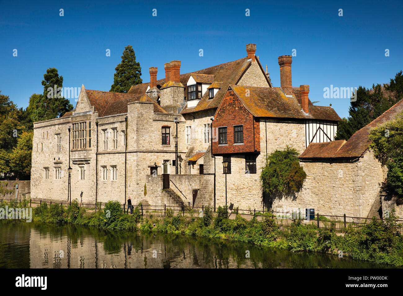 UK, Kent, Maidstone, Town Cantre, 1348 Archbishop’s Palace beside River ...