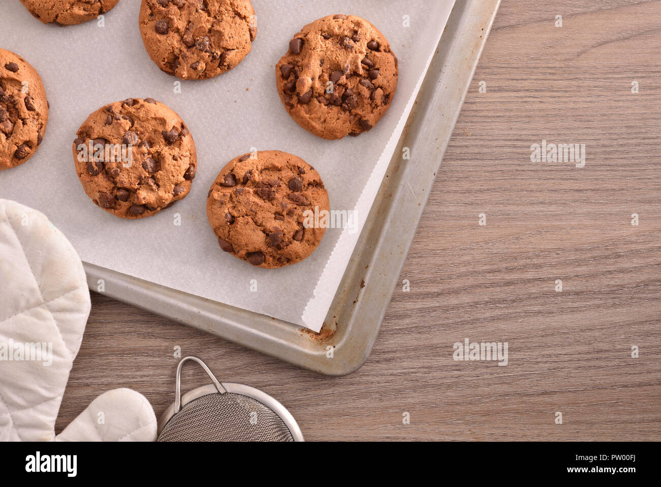 Homemade cookies with chocolate chips freshly baked top view ...