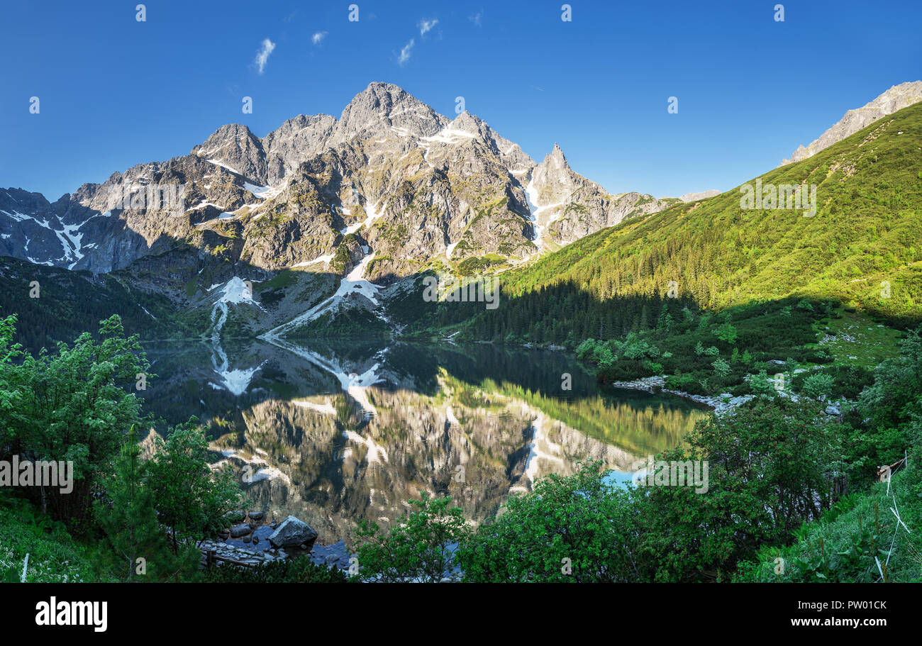 Mountain Rysy and flood Morskie Oko, High Tatry, Poland, May 27, 2018 ...