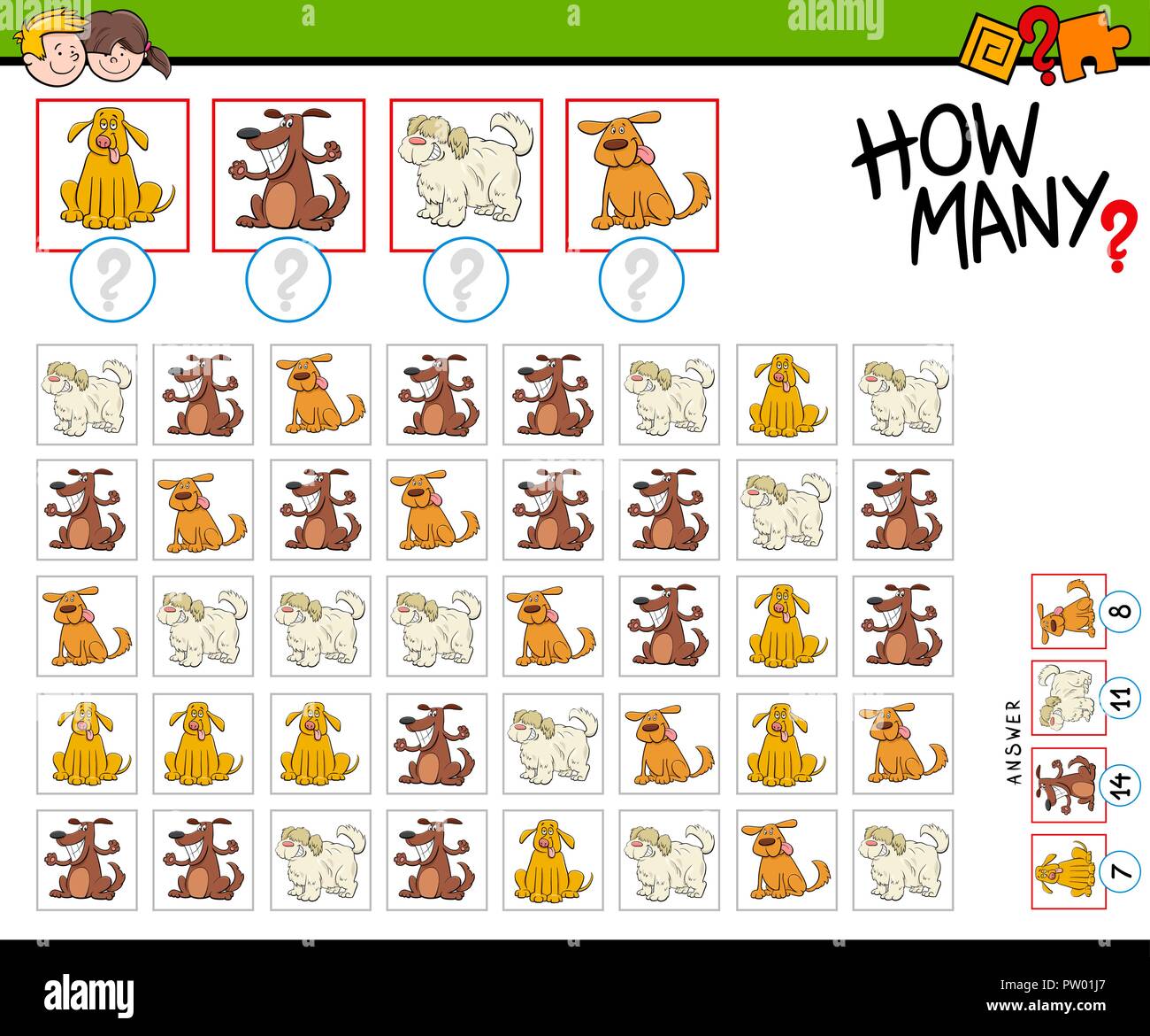 Cartoon Illustration of Educational Counting Game for Children with Dog ...