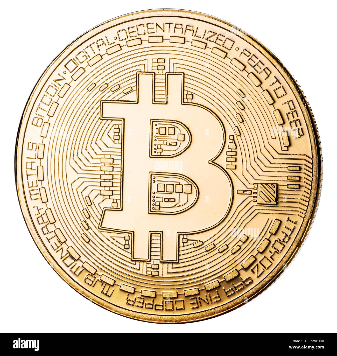 Physical bitcoin on white background. Cryptocurrency. Clipping path ...