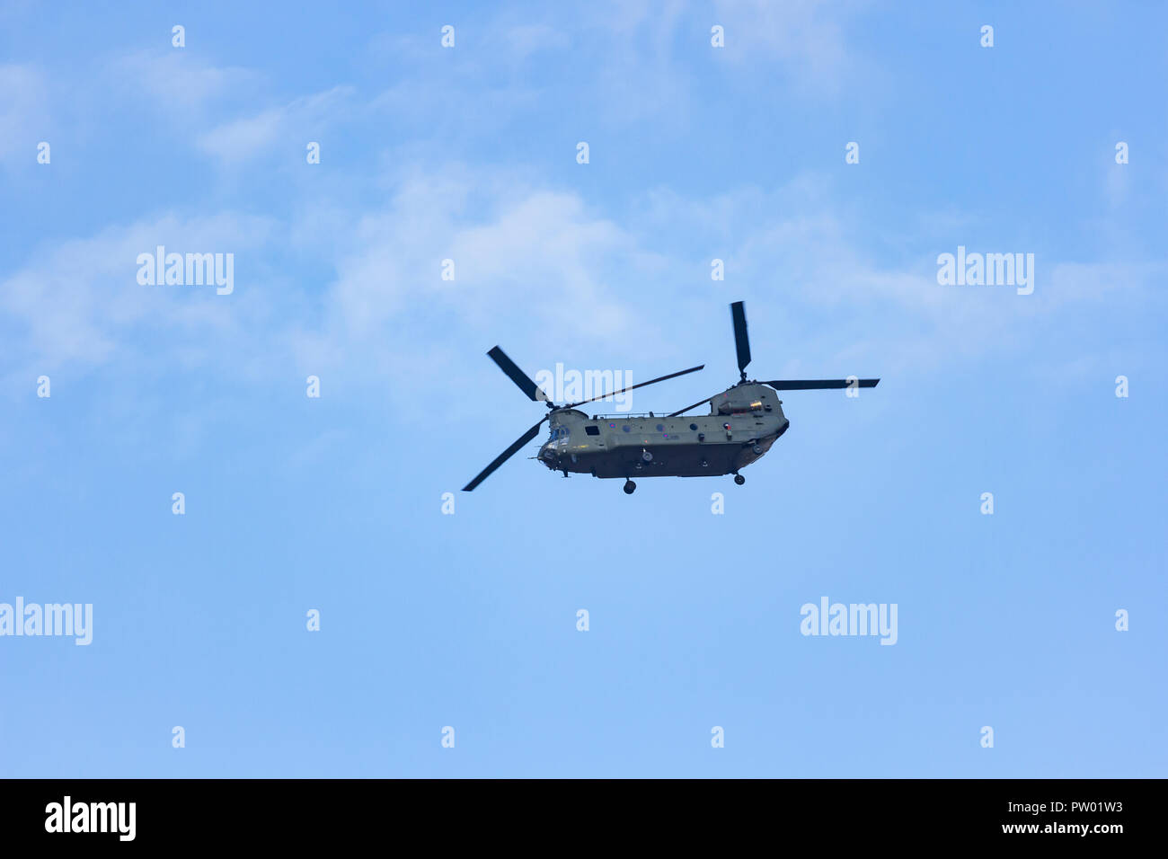 RAF Chinook helicopter flying over Bournemouth following a display at ...
