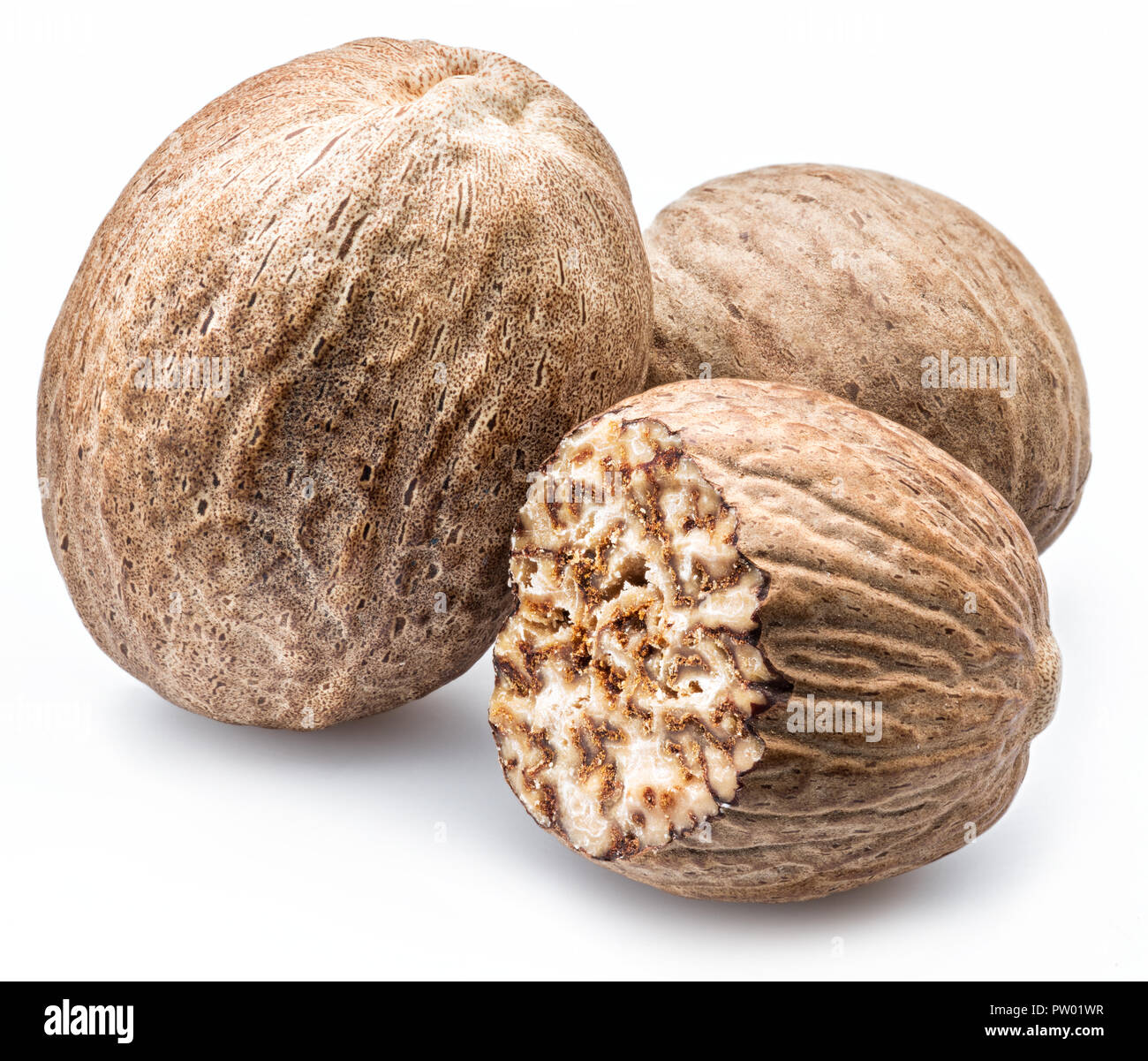 Dried seeds of fragrant nutmeg isolated on white background Stock Photo ...