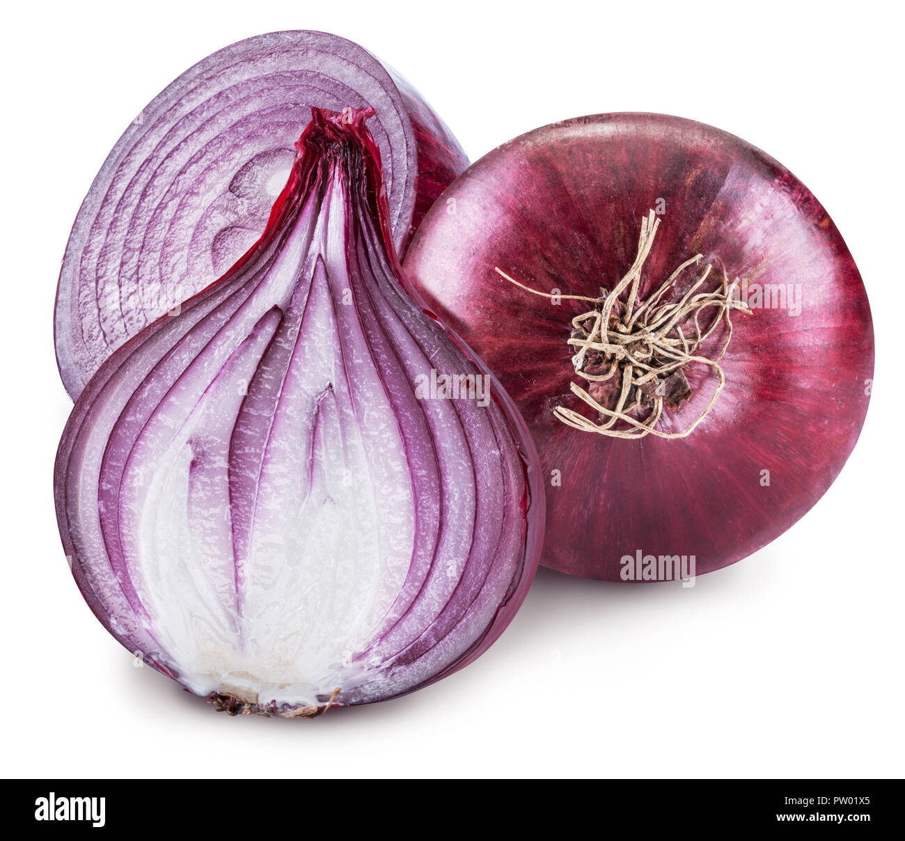 Red onion bulb and cross sections of onion. File contains clipping path ...