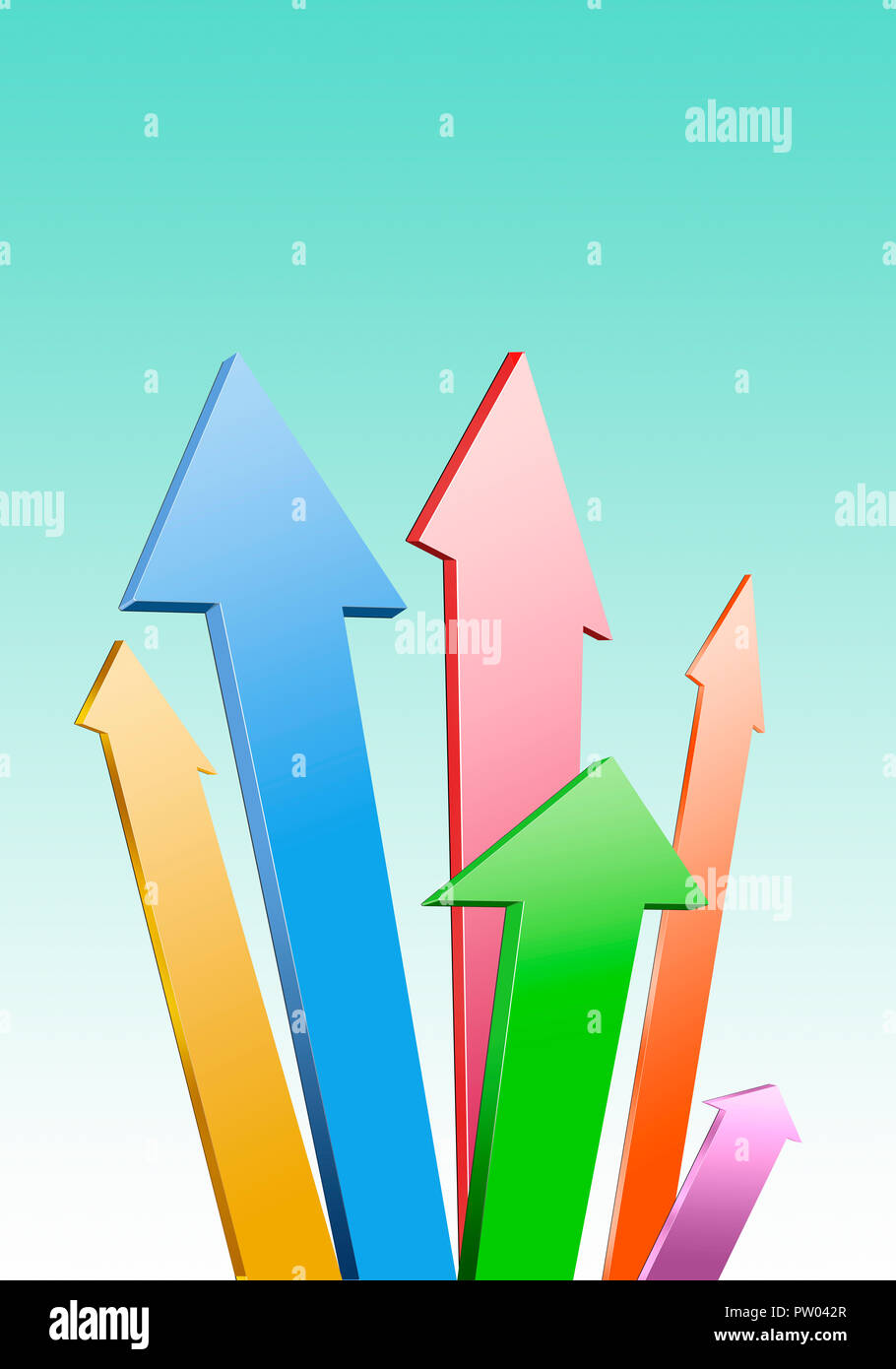 Concept Up Arrows in colors, Vector, 3D, CGI Stock Photo - Alamy