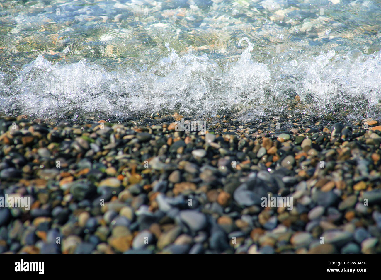 smooth pebble under water on the river bank Stock Photo - Alamy