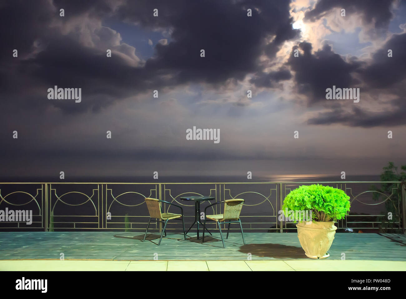 Balcony railing night hi-res stock photography and images - Alamy