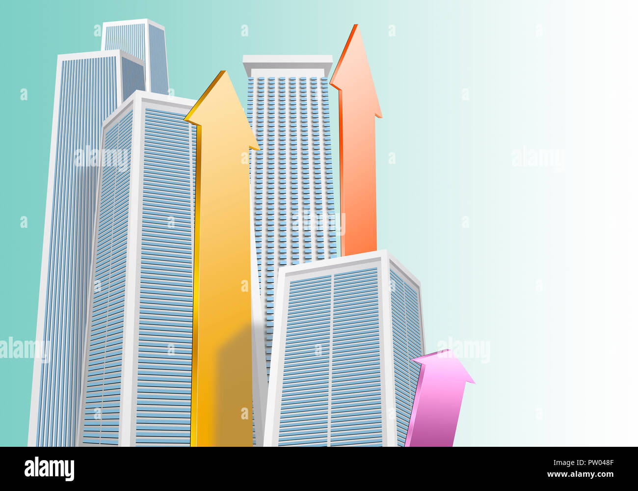 Concept City Buildings Skyscrapers and Up Arrows in colors, Vector, 3D ...