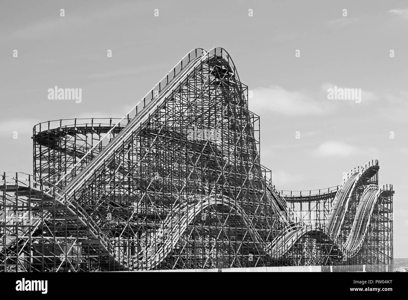 The Great White roller coaster in black and white, Wildwood NJ, USA ...