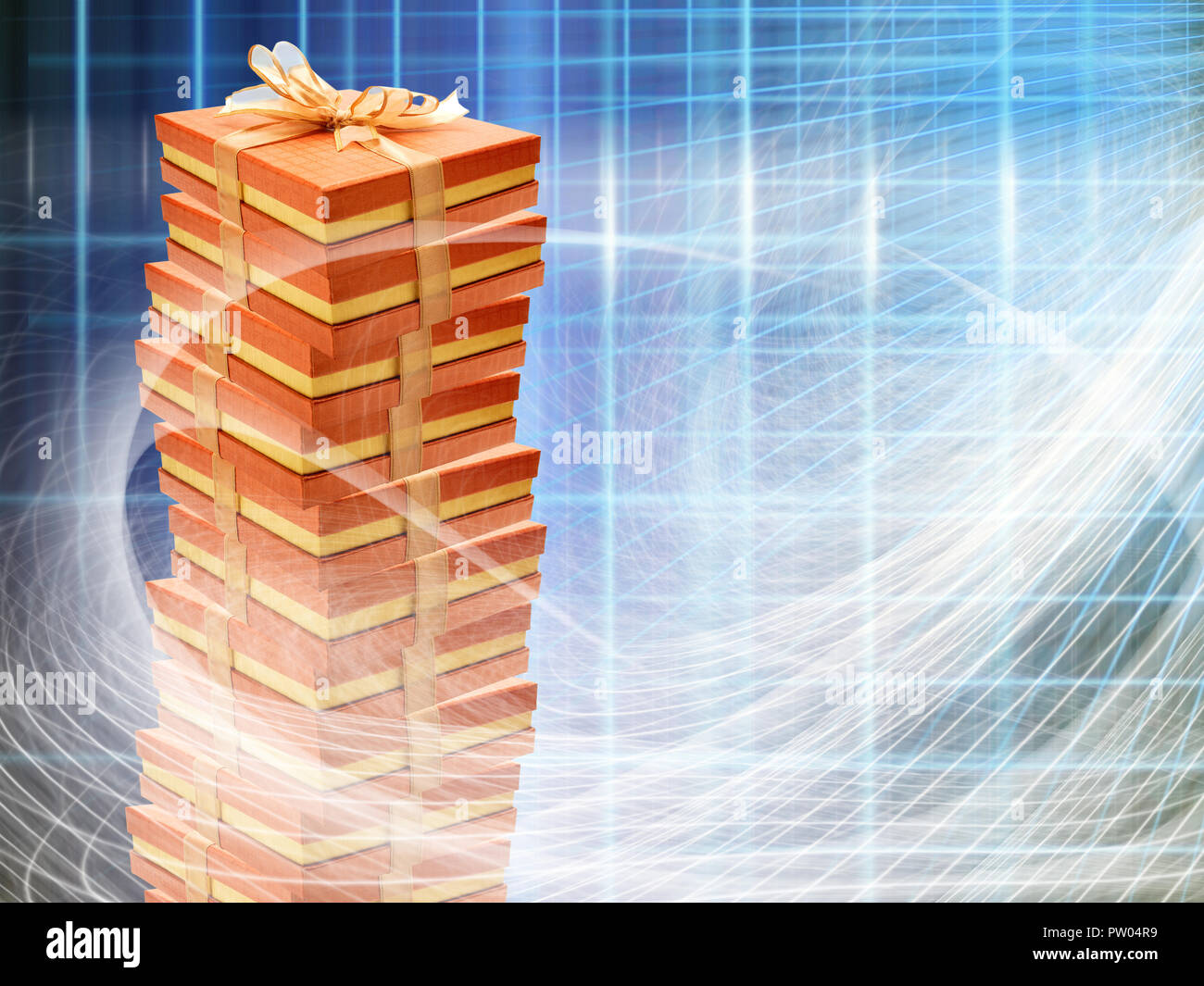 conceptual internet business illustration of shiny gift boxes and ...