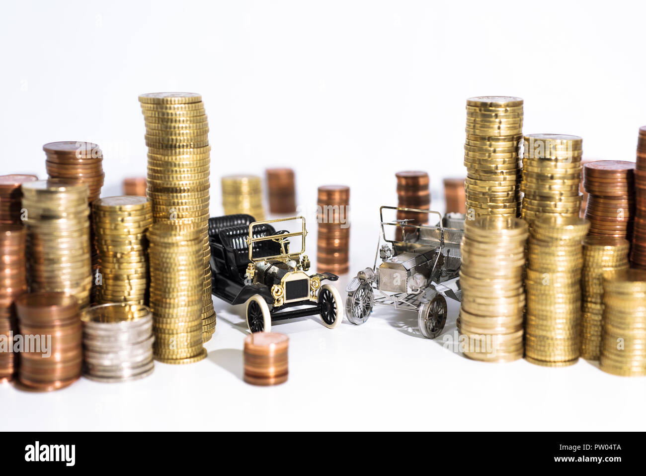 Abstract photo of car price rising. Car model isolated on white ...