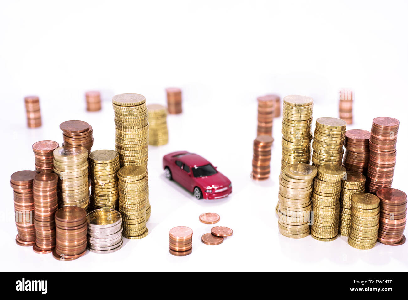 Abstract photo of car price rising. Car model isolated on white ...