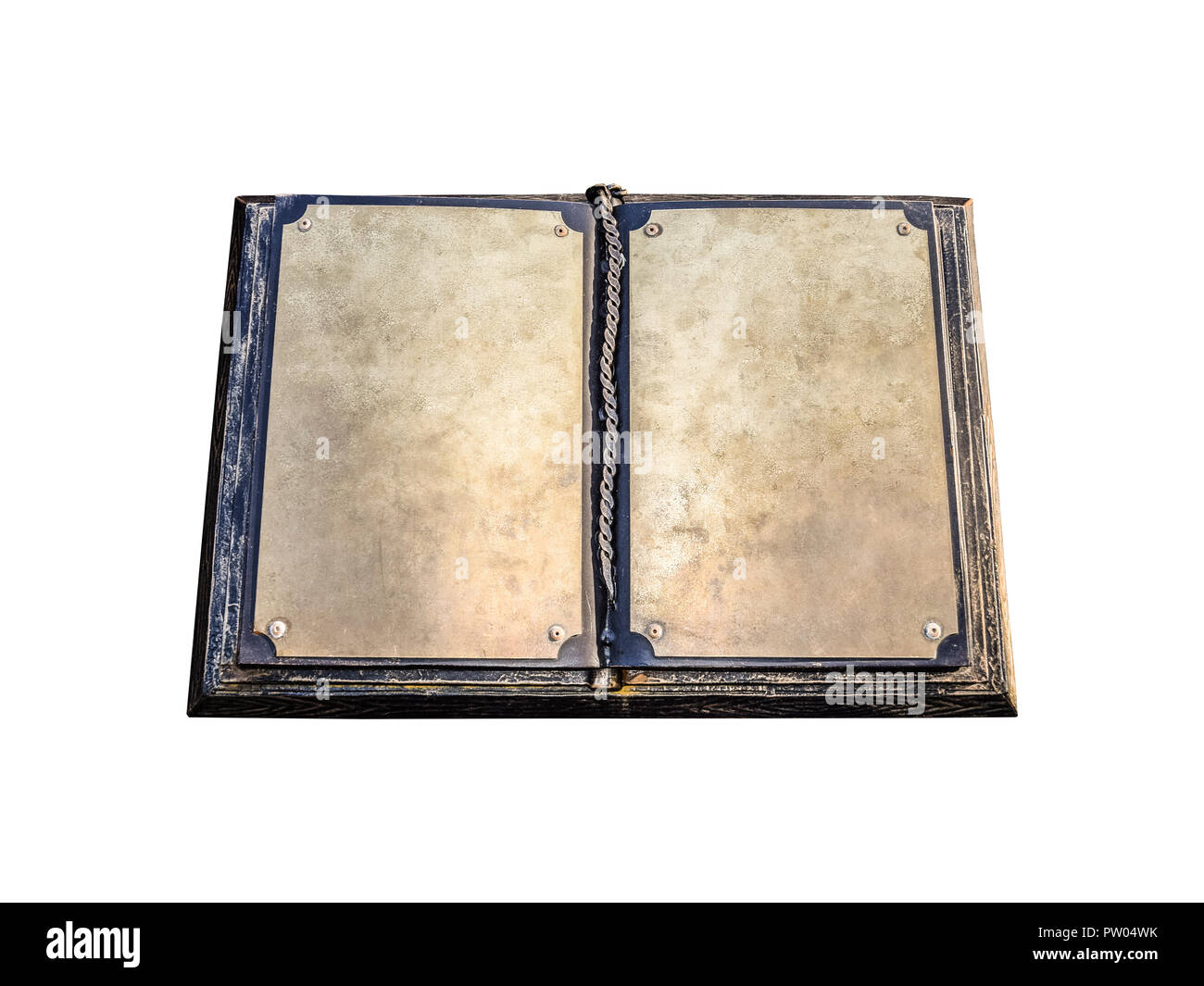 An old metal book. Blank pages of an old book Stock Photo - Alamy