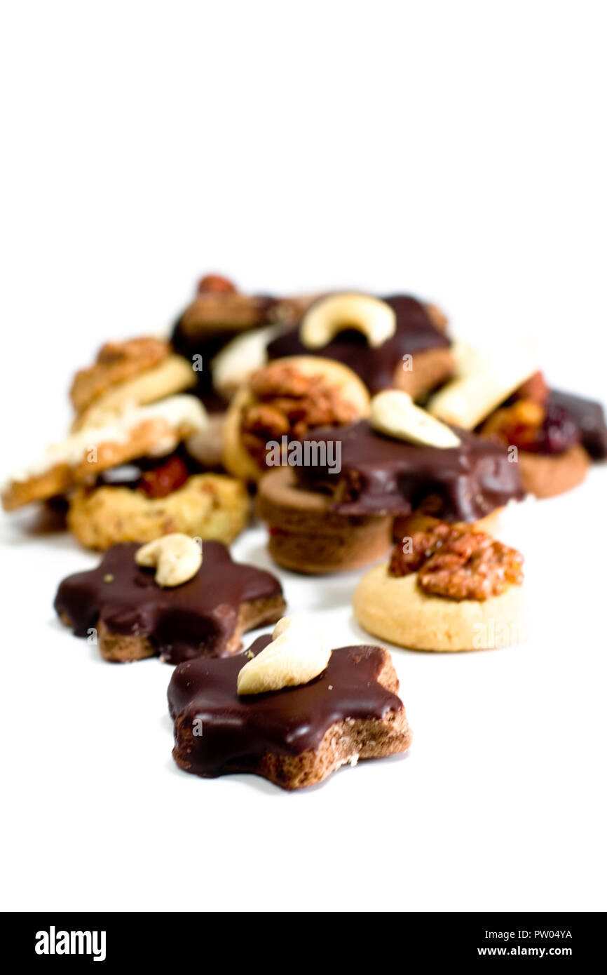 cookies with chocolate and nuts closeup on white background Stock Photo ...