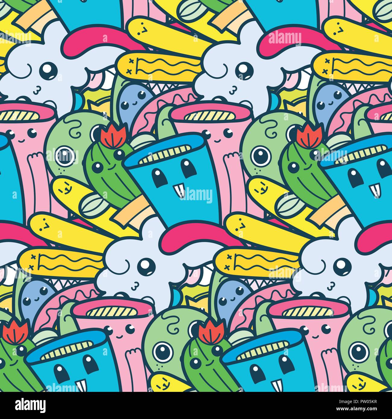 Funny doodle monsters seamless pattern for prints, designs and coloring ...
