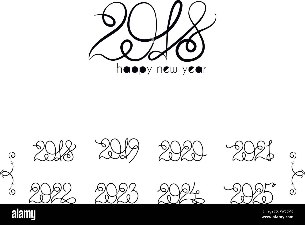 2018. Calendar collection of year number. Ink modern brush calligraphy ...